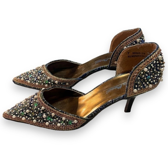 Anne Michelle | Shoes | Anne Michelle Nina Pearls Beaded Gold Pumps ...
